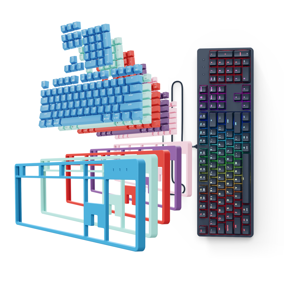 Full keyboard with Top Covers and Keycaps Black bundle | Pwnage